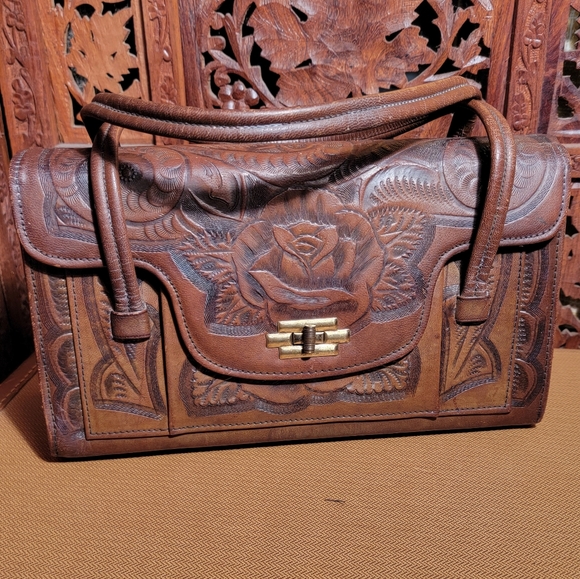 Bags | Vintage Handtooled Mexican Leather Purse With Rose Design | Poshmark